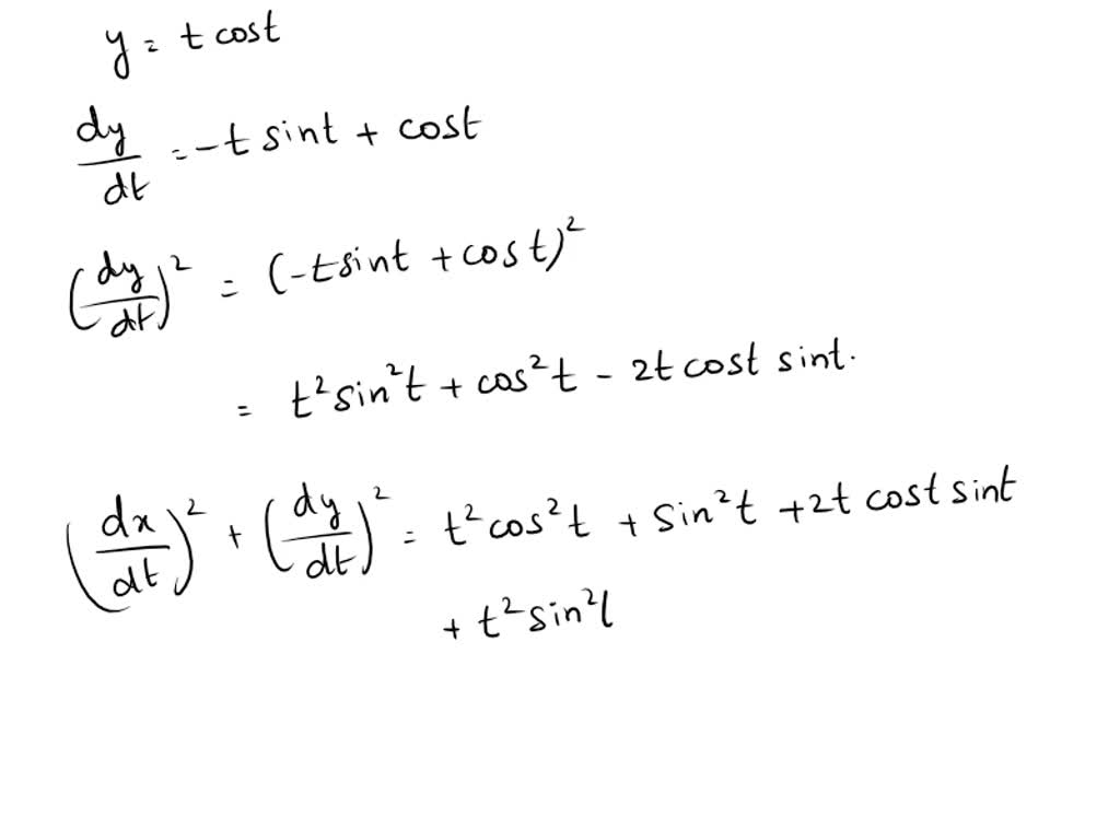 SOLVED: Determine the exact length of the curve for the parametric equation x = t*sin(t) and y ...