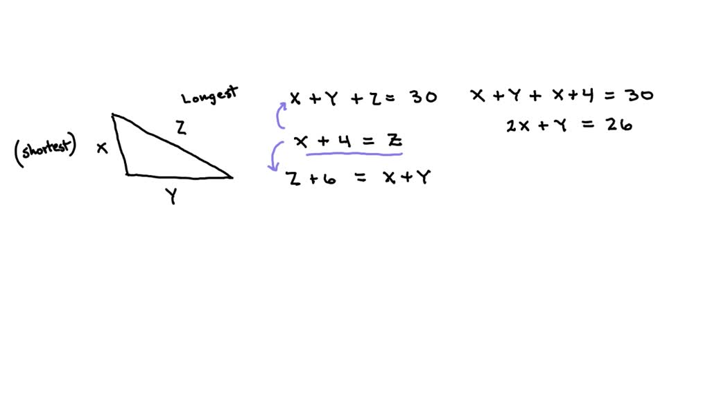 SOLVED: the perimeter of a triangle is 30. the shortest side is 4 in ...
