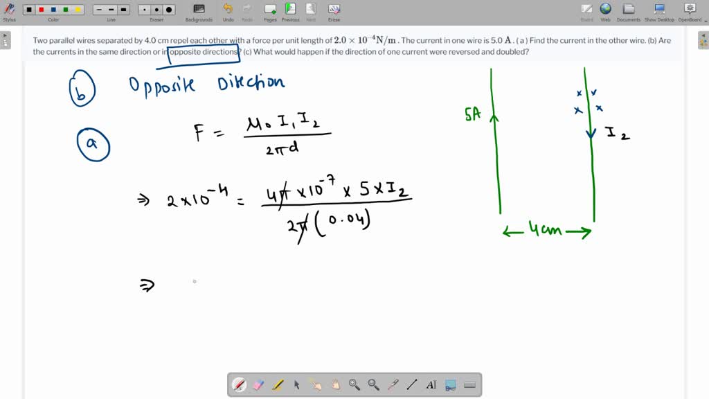 SOLVED:Two parallel wires separated by 4.0 cm repel each other with a ...