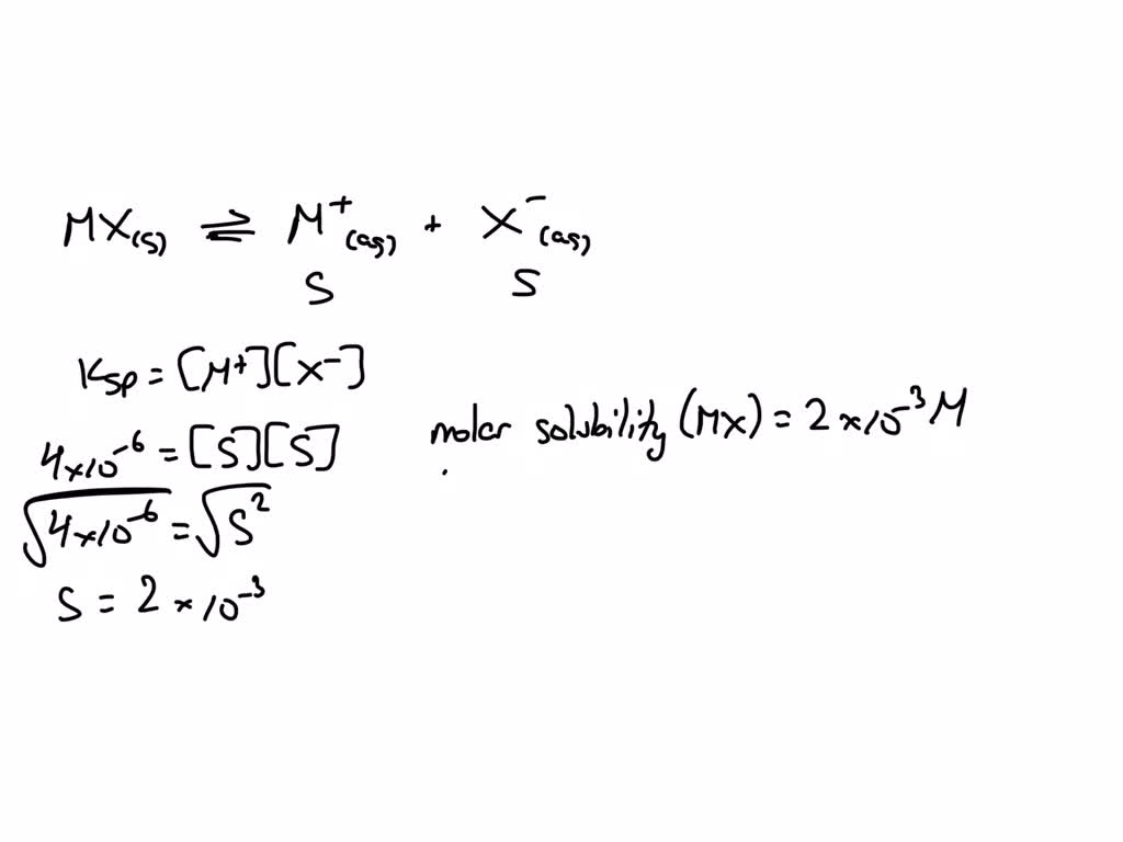 SOLVED: Calculating the solubility of MX in water . Also calculate pH of solution.Given : Ksp of ...