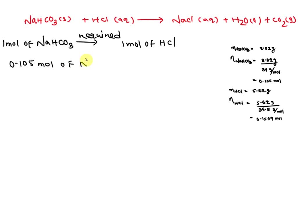 SOLVED: Sodium bicarbonate reacts with hydrochloric acid in a gas ...