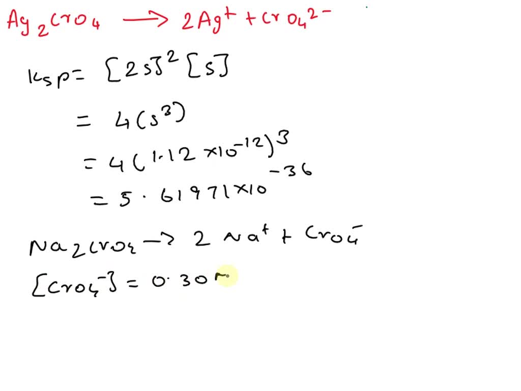 SOLVED: The Ksp of silver chromate (Ag2CrO4) is 1.12 x 10-12. (a) What is the solubility of the ...