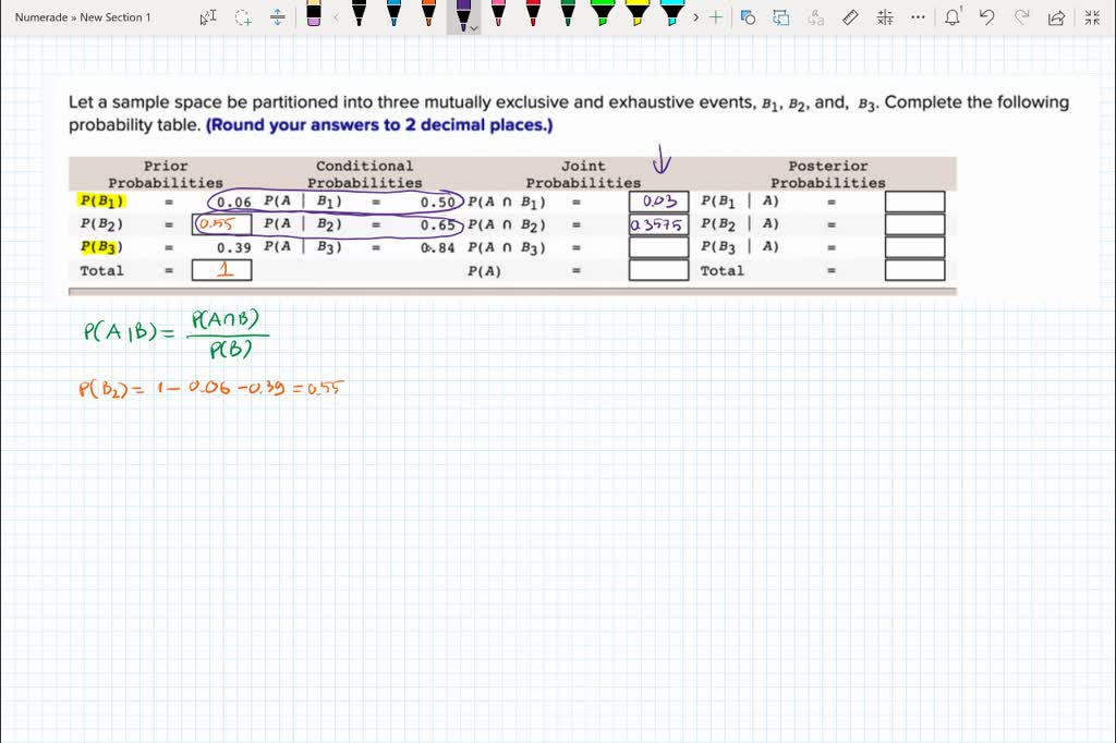 SOLVED: Let a sample space be partitioned into three mutually exclusive ...