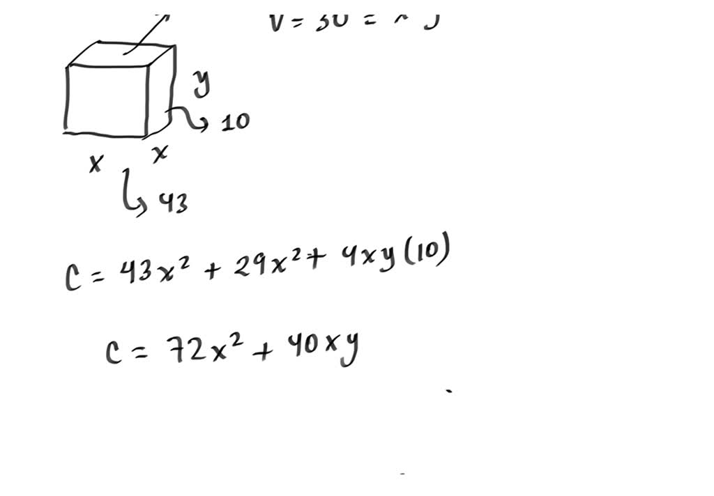 SOLVED: A rectangular box is to have a square base and a volume of 30 ftÂ³. The material for the ...