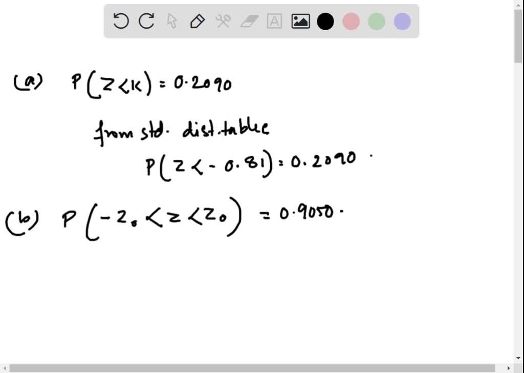 Given that 2 is a standard normal random variable, find for each situation (to 2 decimals). a ...