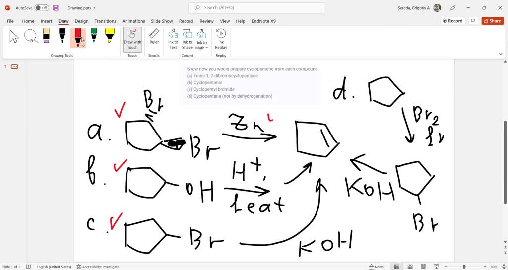 SOLVED: Show how you would prepare cyclopentene from each compound. (a ...