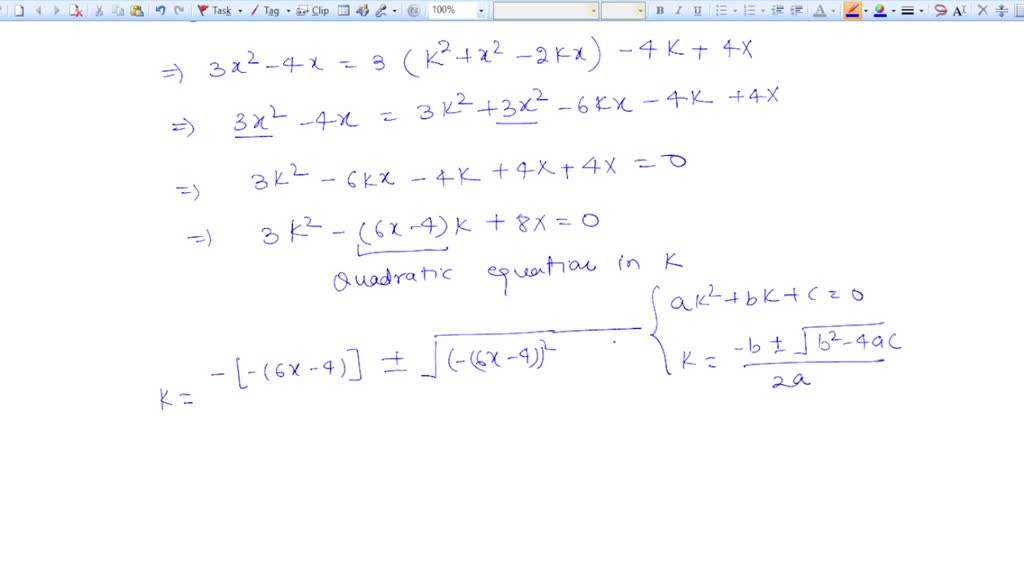 SOLVED: Let f(x) = 3x^2 - 4x. find the constant k such that f(x) = f(k - x) for all real numbers x.