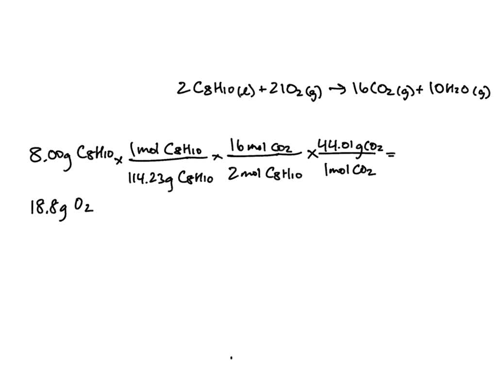 Liquid octane CH3(CH2)6CH3 reacts with gaseous oxygen gas O2 to produce ...