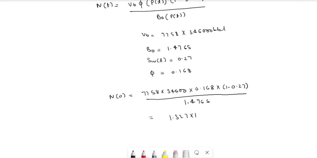SOLVED: From the core data that follow, calculate the initial volume of ...