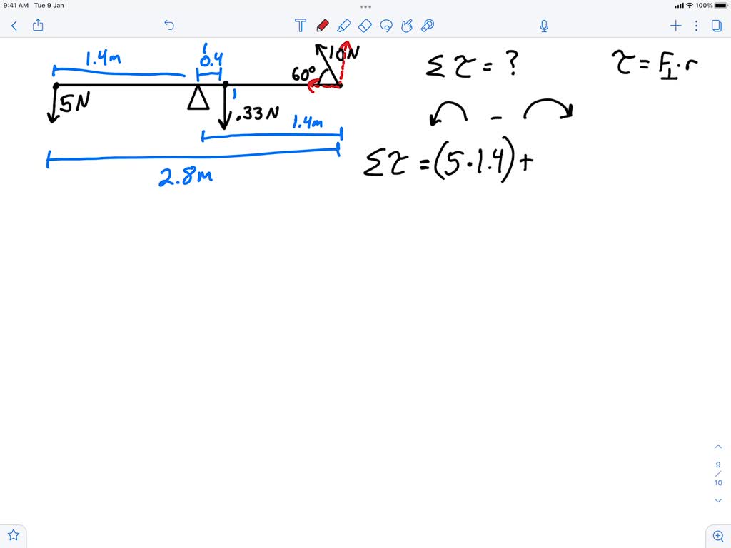 SOLVED: A uniform horizontal lever of length 2.4 m is pivoted at its ...