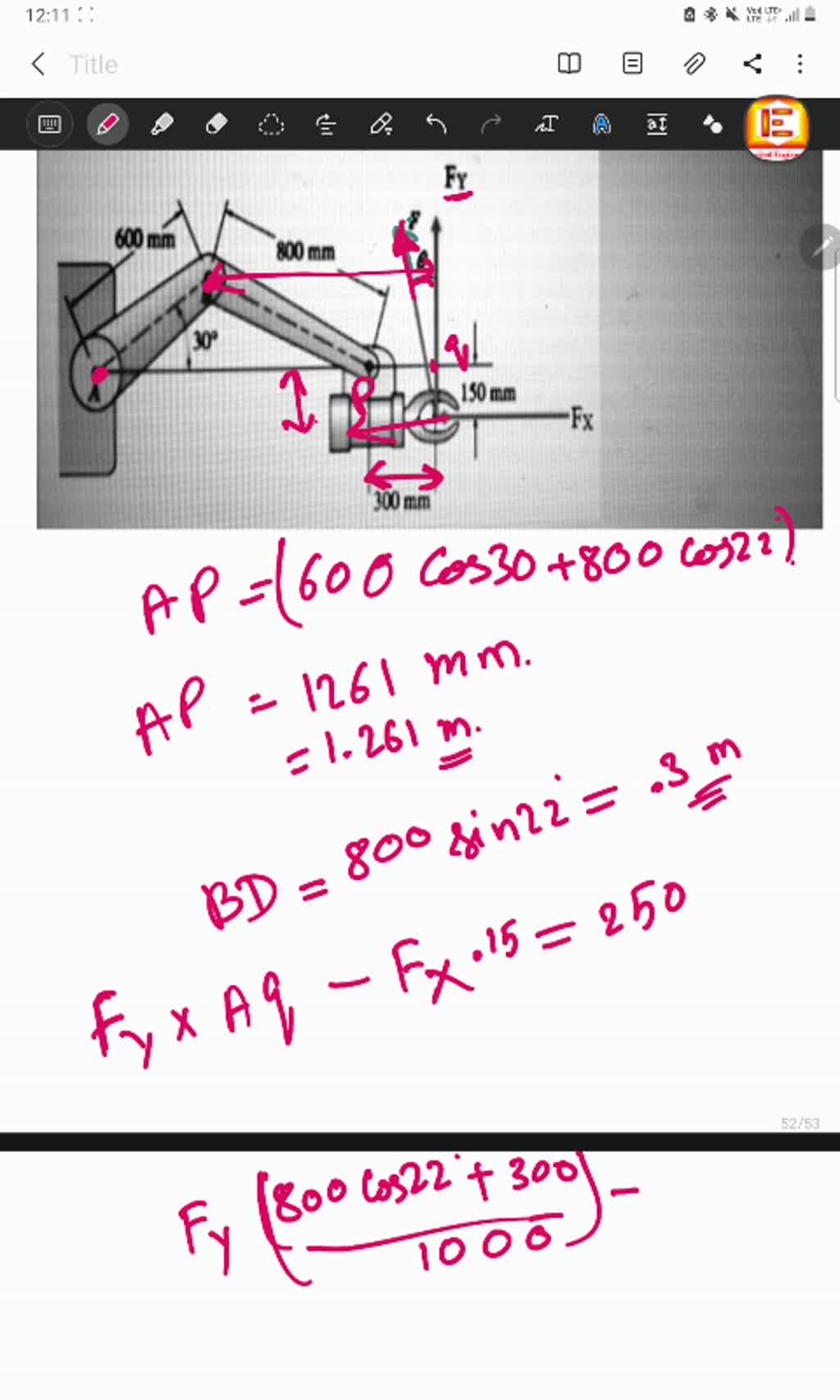 The force acts on the gripper of the robot arm as shown in the Figure ...