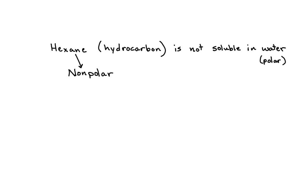 SOLVED: Hydrocarbons such as hexane are not soluble in water. The ...