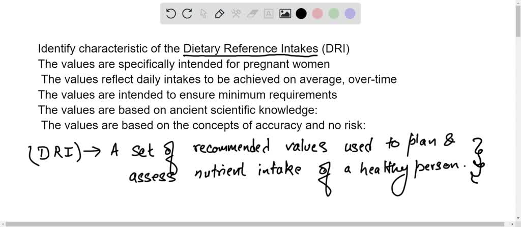 SOLVED: Text: Describe the relationship between DRI values and nutrient ...
