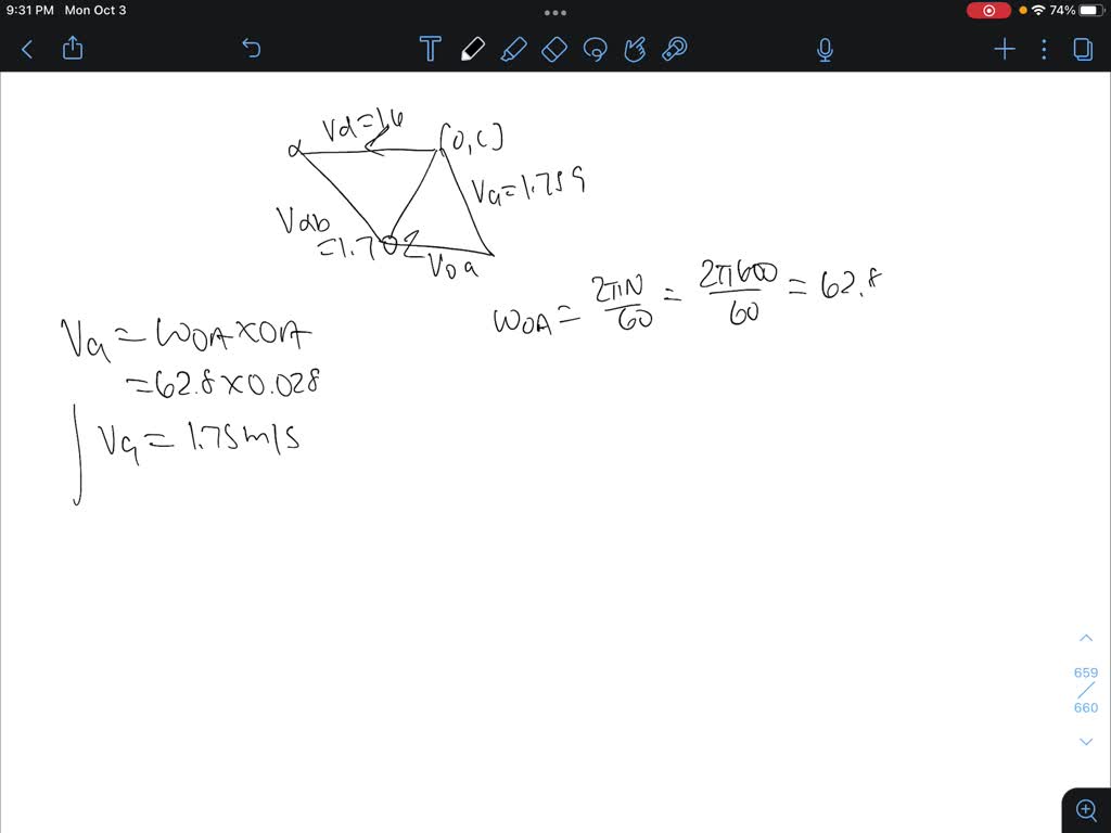 In Fig. the angular velocity of the crank OA is 600 r.p.m. Determine the linear velocity of the ...