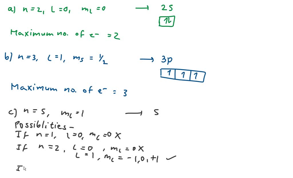 SOLVED: What is the maximum number of electrons limited by these quantum numbers? Explain! a) n ...