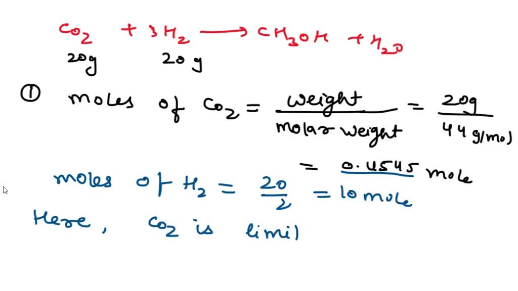 SOLVED: Look at the balanced gas phase reaction: CO2(g) + 3H2(g) →CH3OH ...