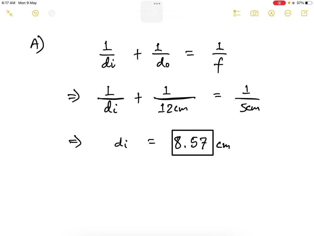 SOLVED: A lens with a focal length of 5.0 cm is placed 12 cm away from ...
