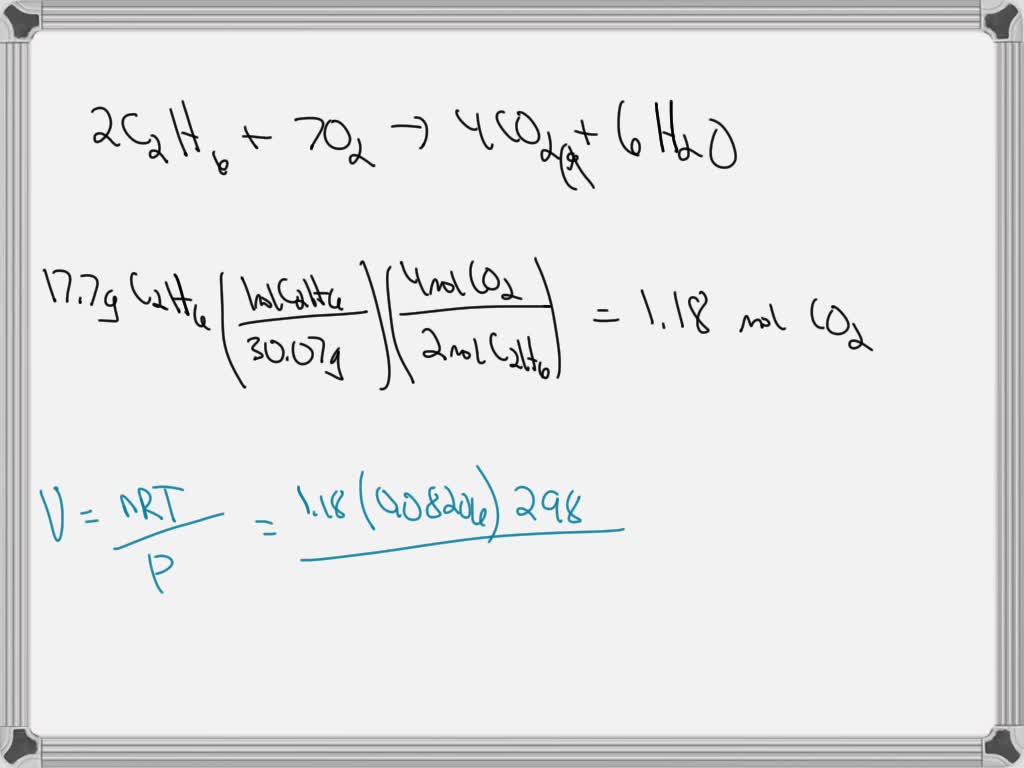 SOLVED: The combustion reaction of ethane gas, C2H6(g) (molar mass = 30.068 g/mol) produces CO2 ...
