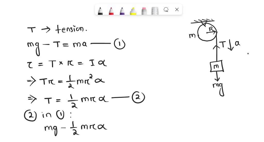 A string is wrapped around a uniform solid cylinder of radius as shown ...