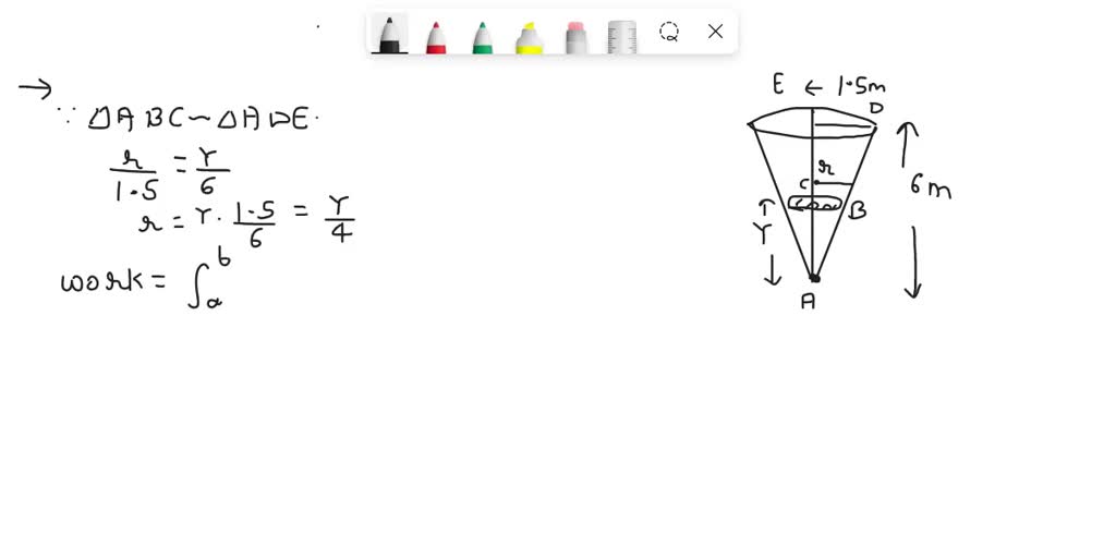 A water tank is shaped like an inverted cone with height 6 m and base ...