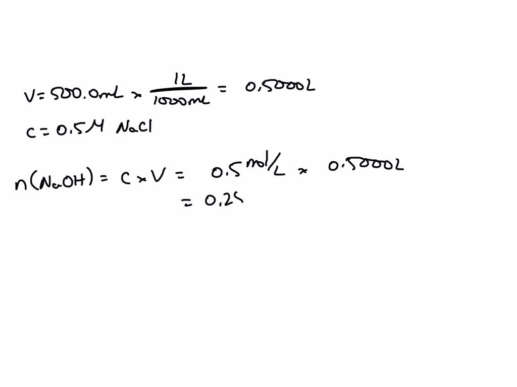 SOLVED: How do I calculate the moles of NaCl to obtain 0.05mol/L of a NaCl stock solution in a ...