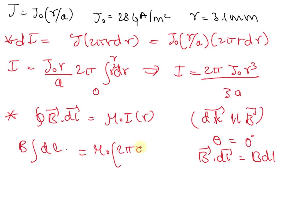 SOLVED: The current density J inside a long, solid, cylindrical wire of ...