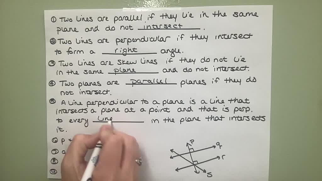 SOLVED: Complete the sentence: Two lines are parallel lines if they lie ...