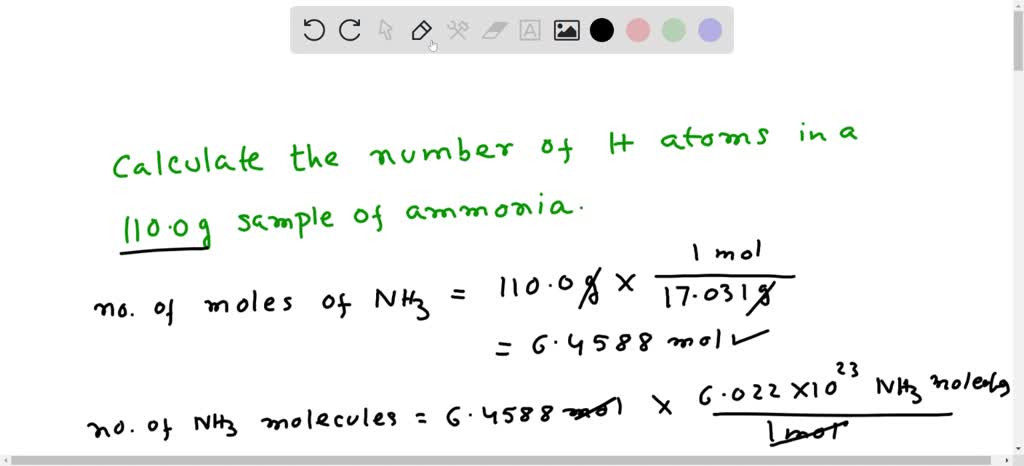 Calculate the number of hydrogen atoms in a 110.0g sample of ammonia NH3. Be sure your answer ...
