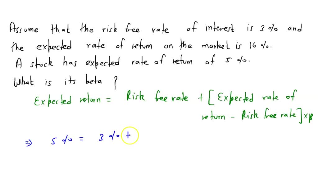 Determine the beta coefficient for a stock with a return of 10%, risk free rate of 3% and the ...
