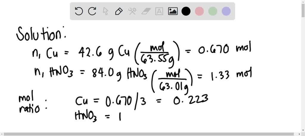 SOLVED: 1.) 42.6 g of Cu are combined with 84.0 g of HNO3 according to ...