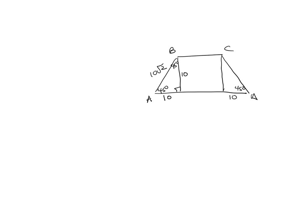 SOLVED: isosceles trapezoid ABCD, the shorter base is 6, the base angles are 45", and the ...