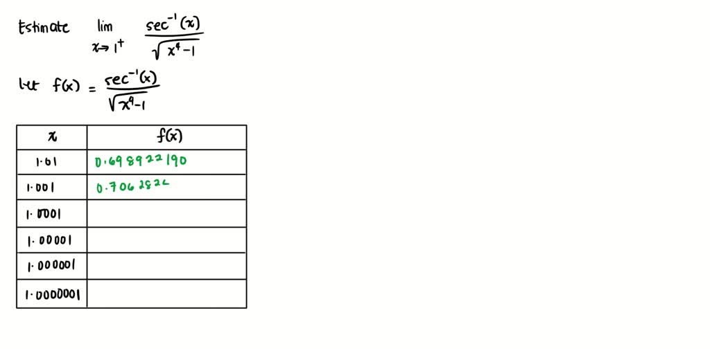 SOLVED: Estimate the limit numerically or state that the limit doesn't ... SOLVED: Estimate the limit numerically or state that the limit doesn't ...