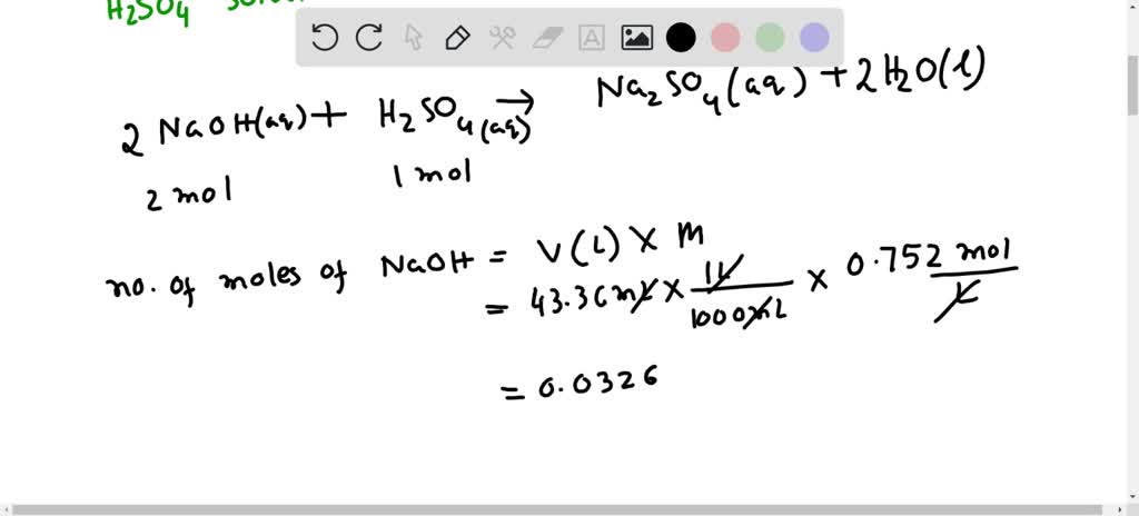 SOLVED: The titration of 25.00 mL of a sulfuric acid sample with 0.752 M sodium hydroxide ...