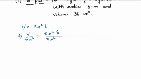 find the height of a cylinder with a volume of 36 cm3 and a base with a ...