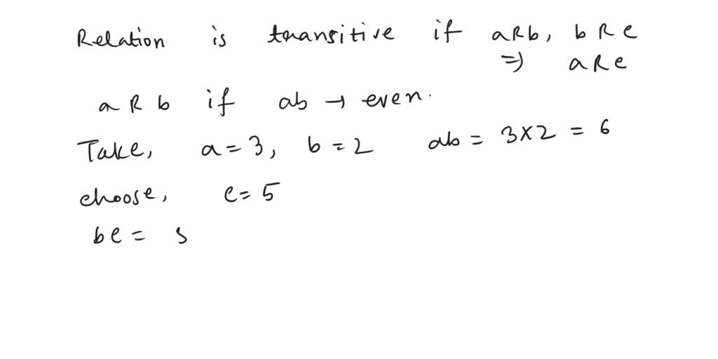 SOLVED: Define relation on Z by setting x R y if xy is even. Give a ...