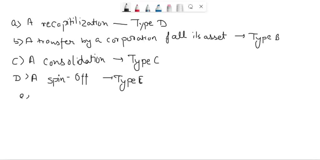 SOLVED: Lo.1 For each reorganization, provide the letter of its most ...