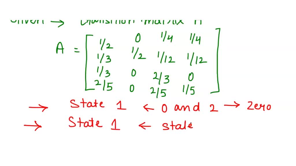 SOLVED: Suppose the transition matrix A of a Markov chain is given ...