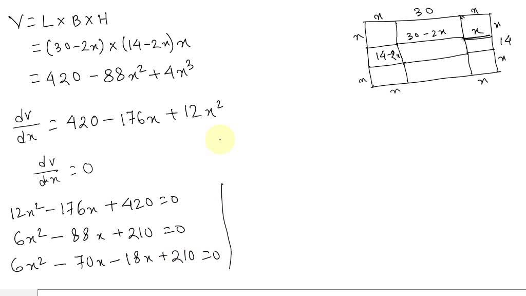 SOLVED: 'A supermarket employee wants to construct an open-top box from a 14 by 30 in piece of ...