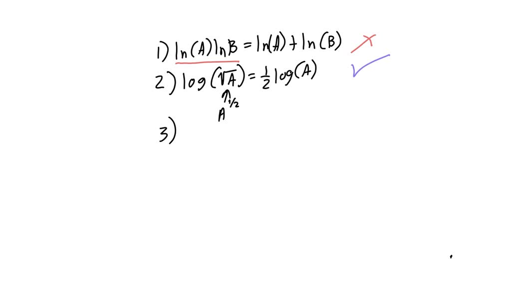 SOLVED: (1 point) Using the properties of logarithms , decide whether each equation is true or ...
