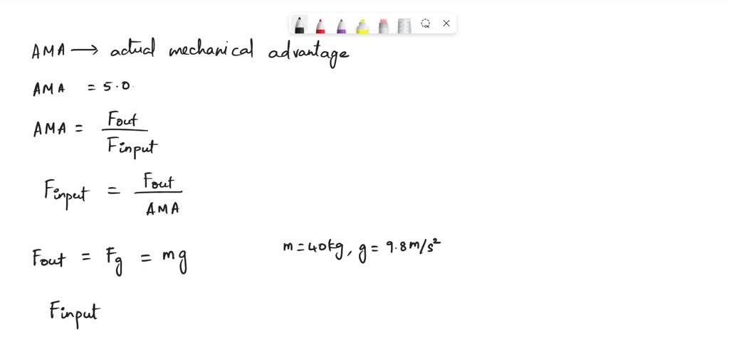 SOLVED: A machine has an IMA of 6.0 and an AMA of 5.0. What is the work ...