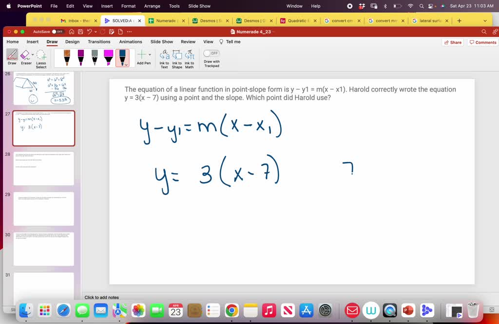 SOLVED: The equation of a linear function in point-slope form is y – y1 ...