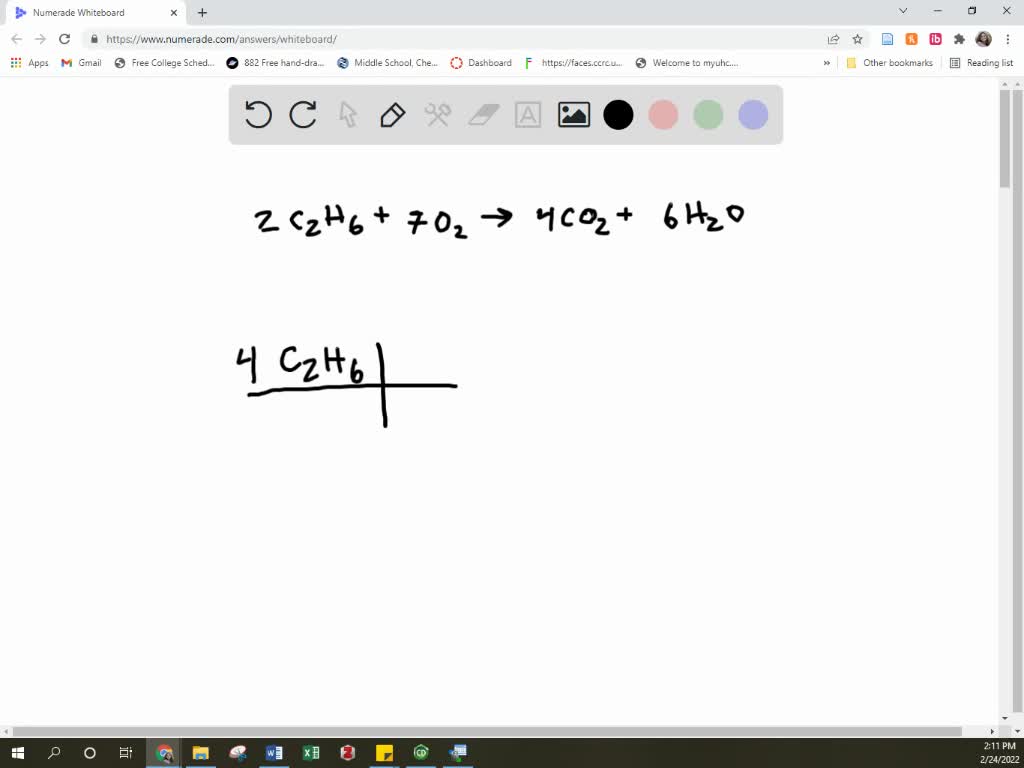 SOLVED: Using the balanced equation for the combustion of ethane: 2C2H6 + 7O2 â†’ 4CO2 + 6H2O ...