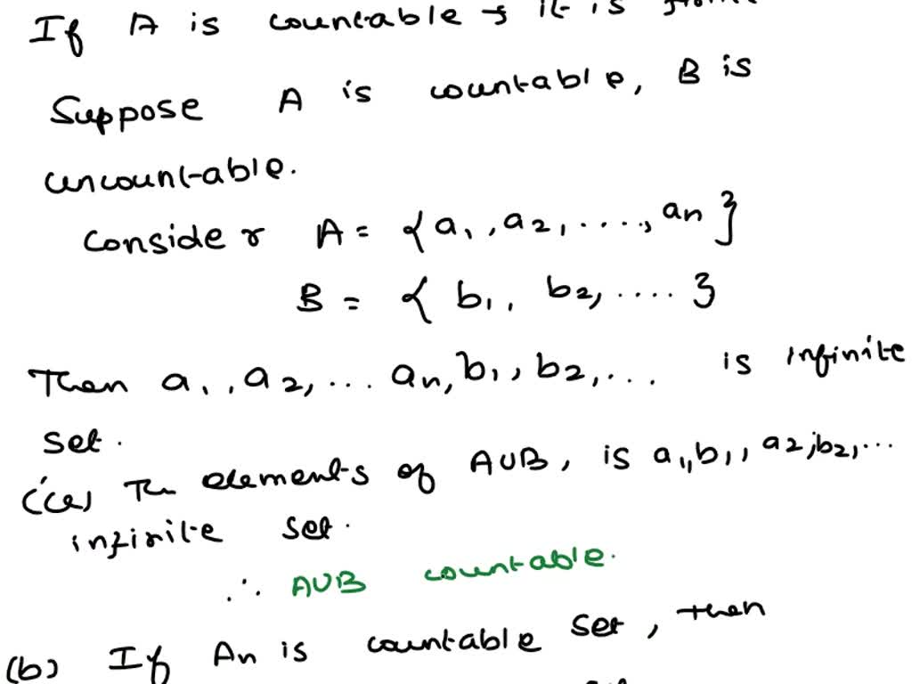 SOLVED: 1. Prove that if A and B are countable sets then A ∪ B is also countable.2. Prove that ...