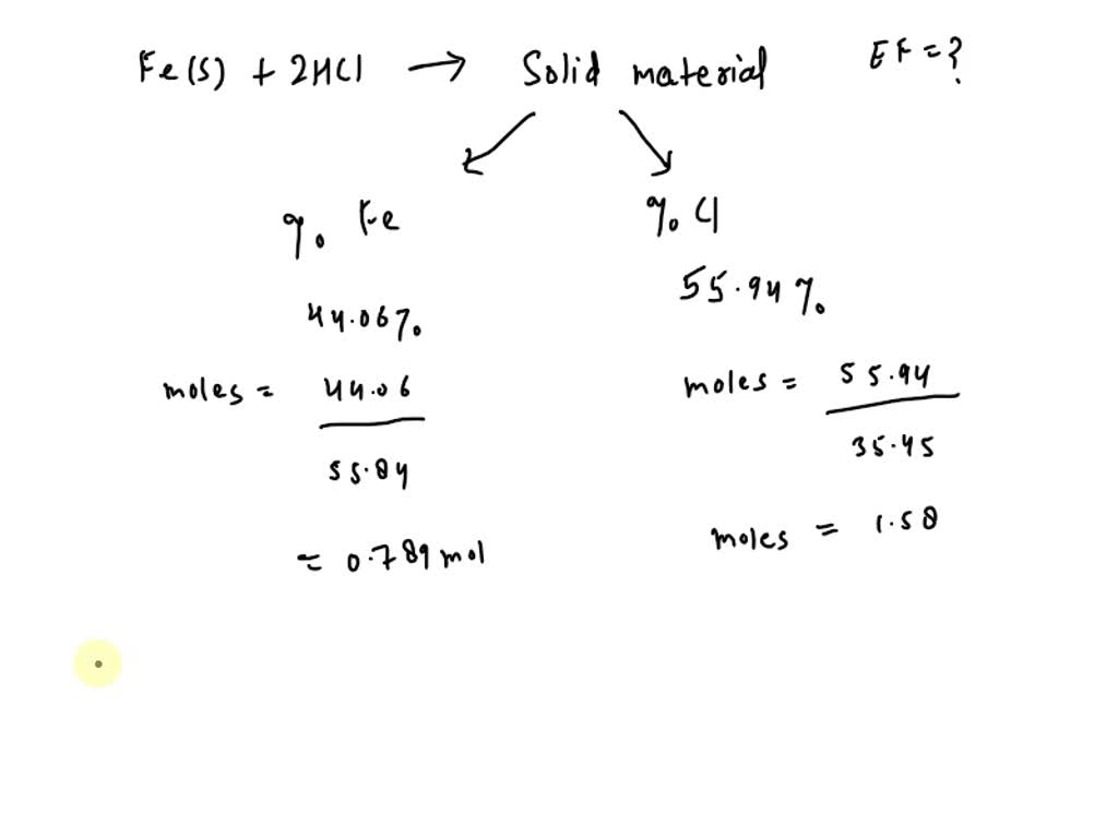 SOLVED: Iron metal reacts with hydrochloric acid to form an iron ...