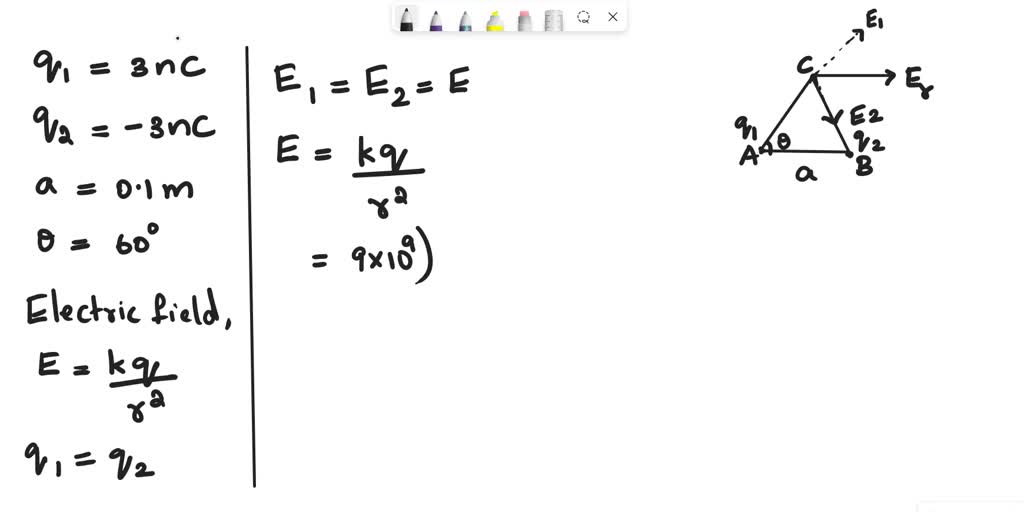 SOLVED: Two point charges 3nC and -3nC are placed at two corners A and ...