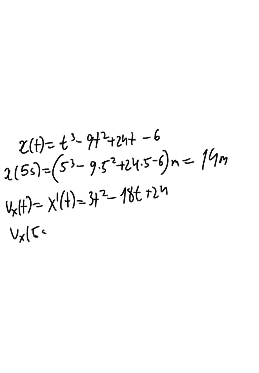 SOLVED: The motion of a particle is defined by the relation x = t3 – 9t2 + 24t – 6. Determine ...
