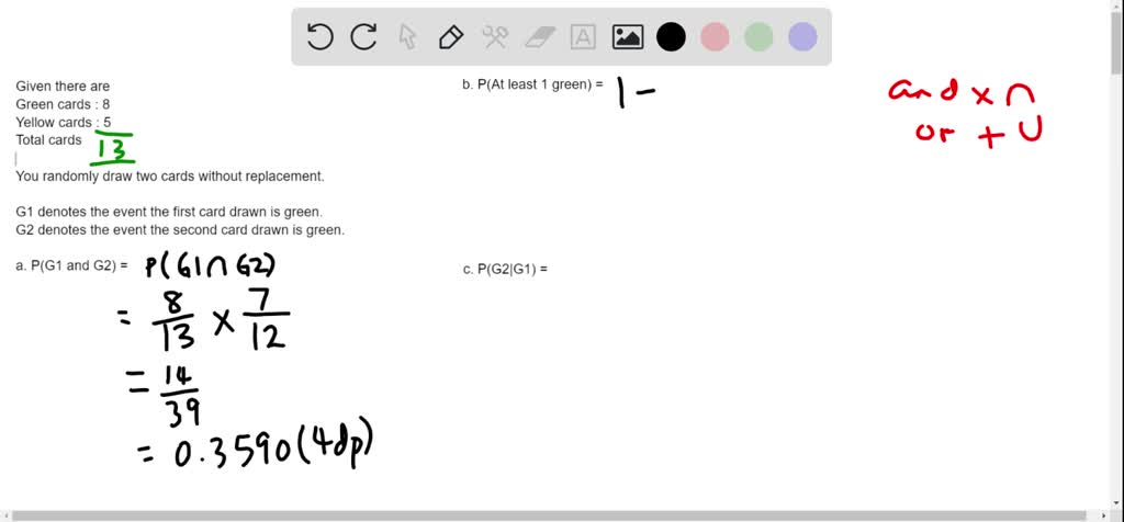 SOLVED: Suppose that you have 8 green cards and 5 yellow cards. The ...