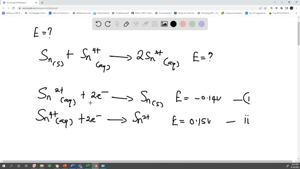 SOLVED: Calculate E for the following reaction: Sn(s) + Sn4+(aq) = 2Sn2 ...