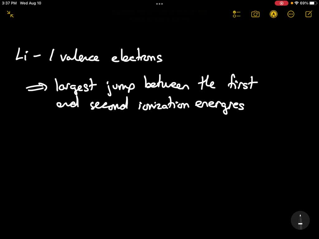 SOLVED: Predict where the largest jump between successive ionization energies occurs for Li ...
