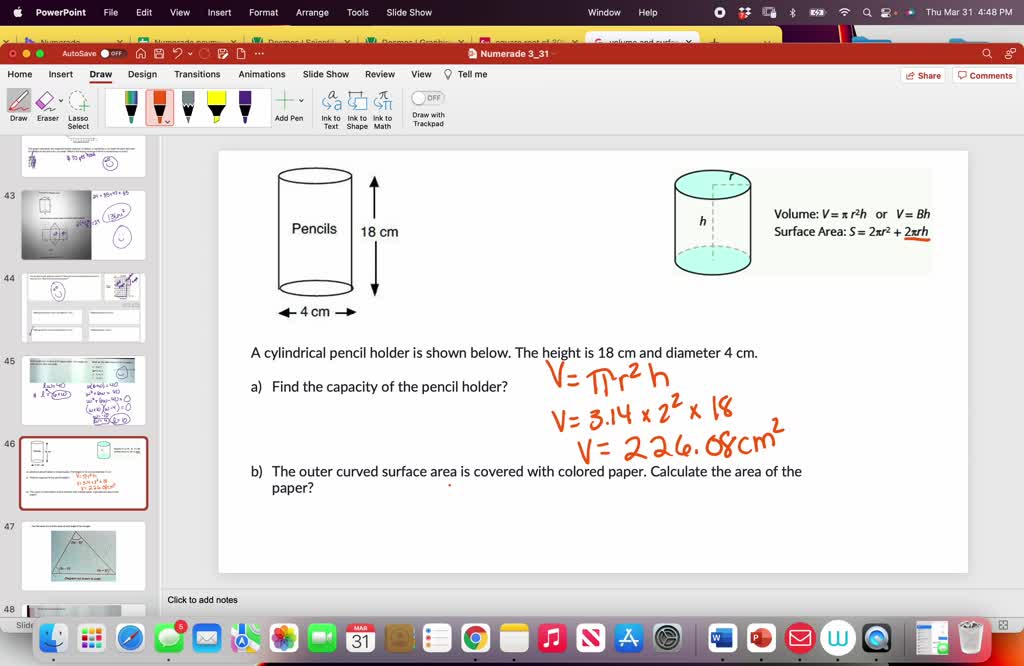 SOLVED: 'A cylindrical pencil holder is shown below. The height is 18 ...
